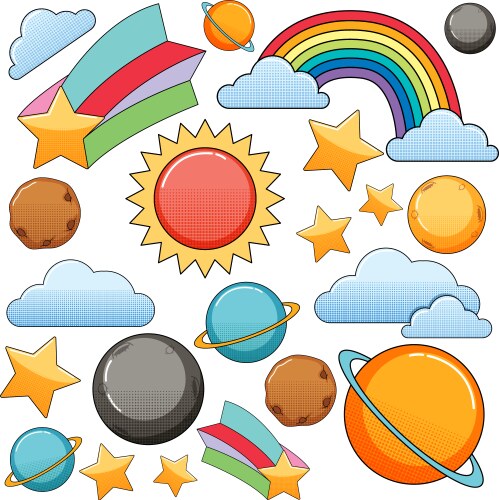 Sun moon star and cloud Royalty Free Vector Image