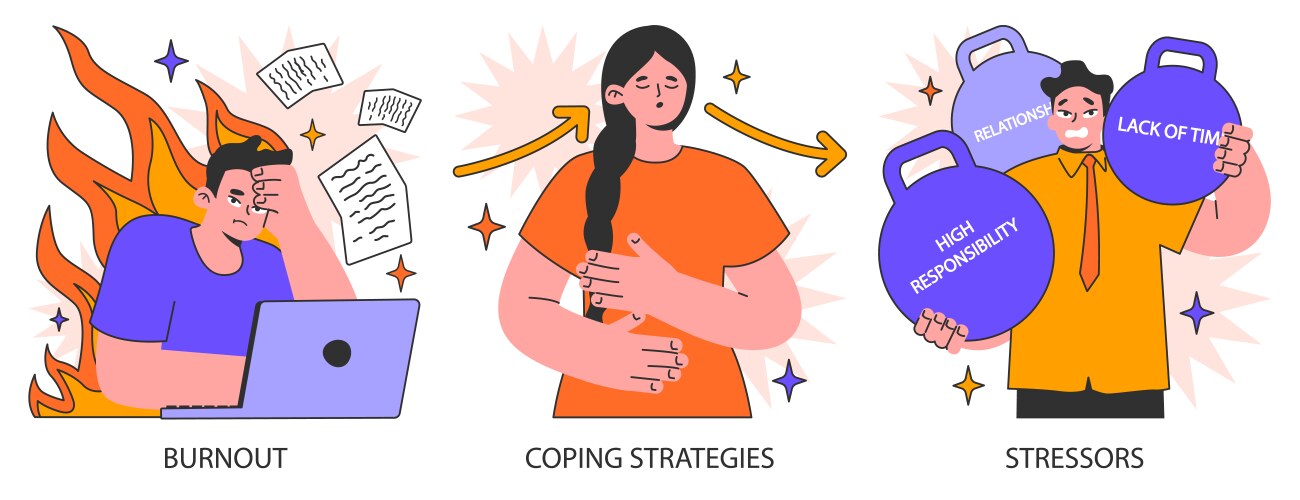 Stress management set diverse office characters Vector Image