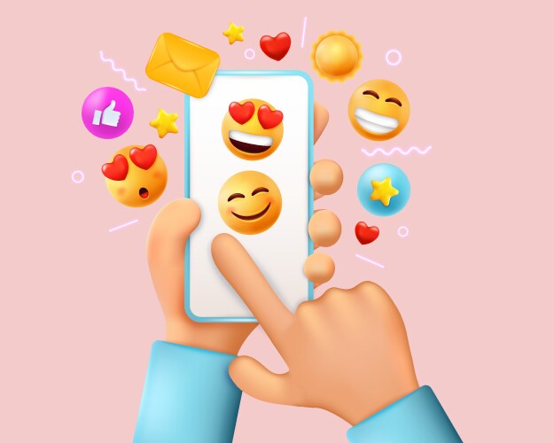 Receive emojis with two smartphones 3d Royalty Free Vector