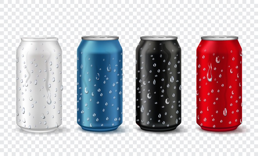 Set of various metal cans including cylindrical Vector Image
