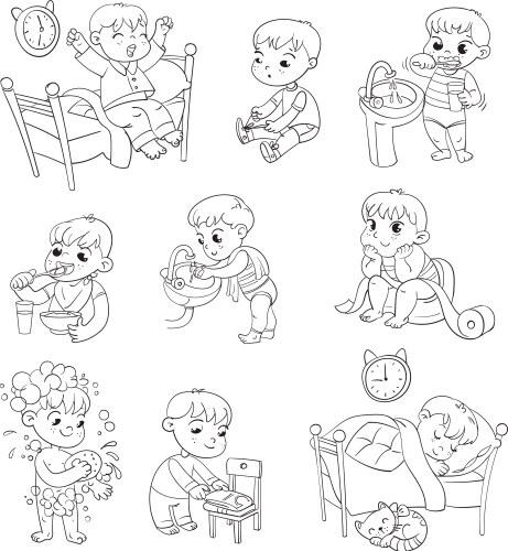 Cartoon kid daily routine activities set Vector Image
