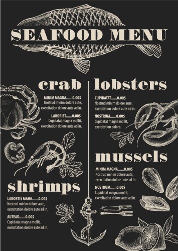 Menu with price list for a seafood Royalty Free Vector Image