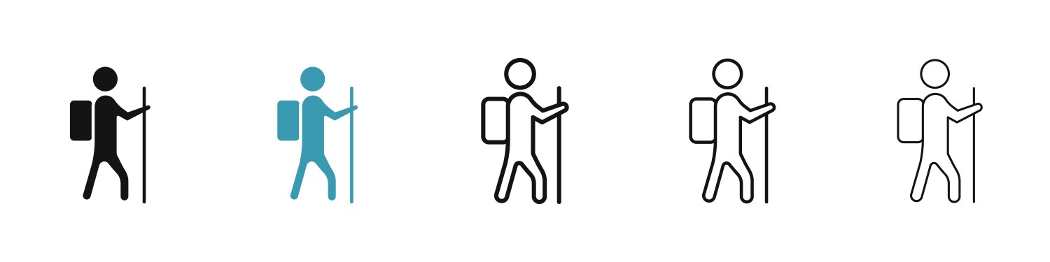 Hiking icon set hiker man symbol mountain Vector Image