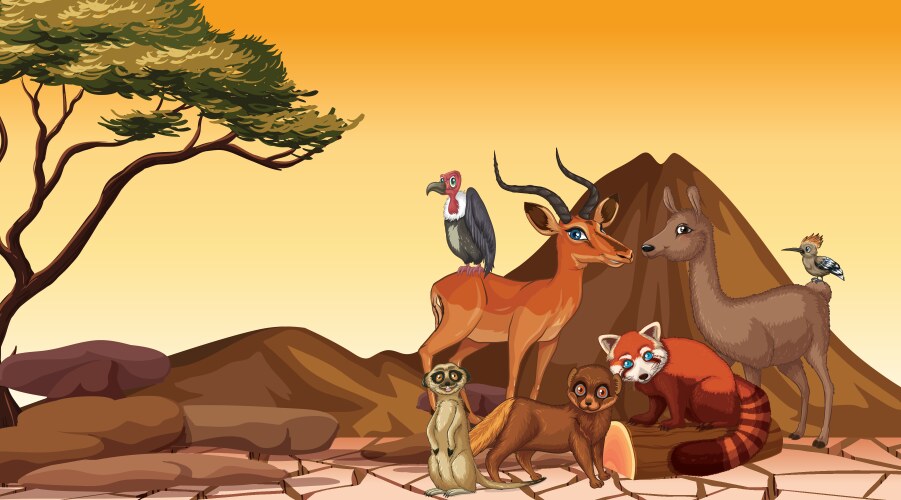 Six different scenes with animals Royalty Free Vector Image