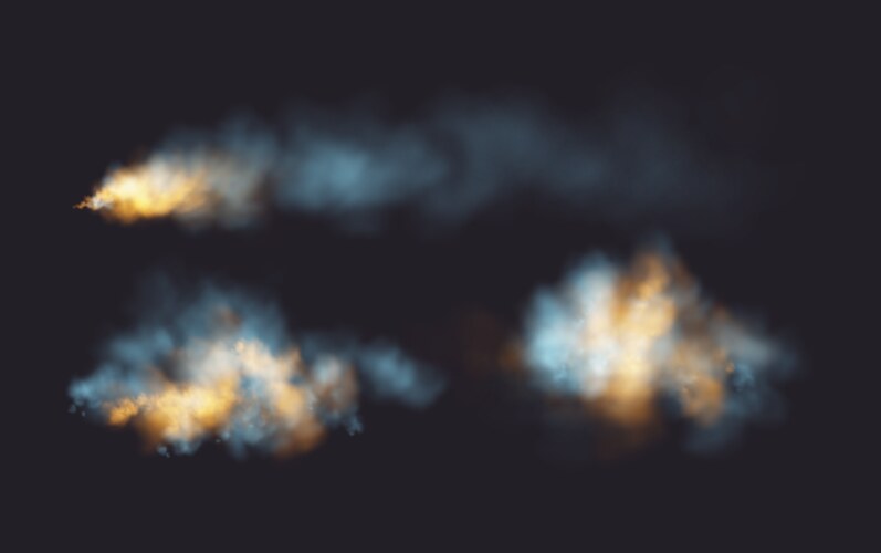 Realistic smoke clouds and fire on black Vector Image