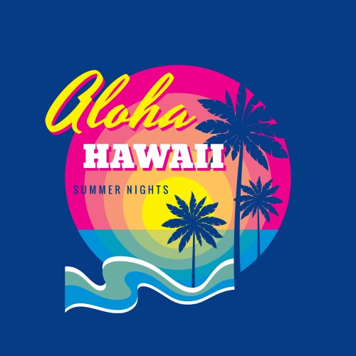 Aloha hawaii lettering and tropical plants Vector Image