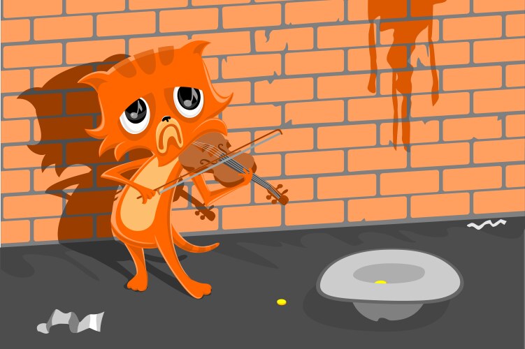 Poor homeless cat on street crowd people Vector Image
