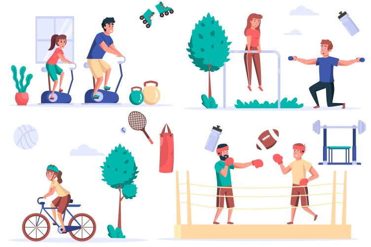 Physical activity people flat fitness set Vector Image