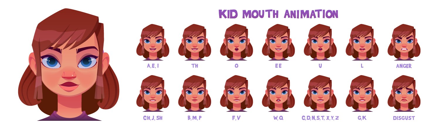 Girl mouth animation expression pronunciation Vector Image