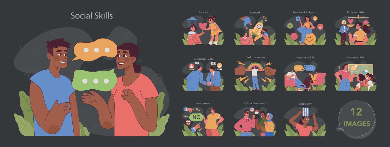 Social skills set flat Royalty Free Vector Image