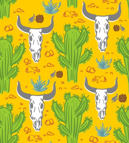 Desert pattern seamless hand drawing cow skull Vector Image