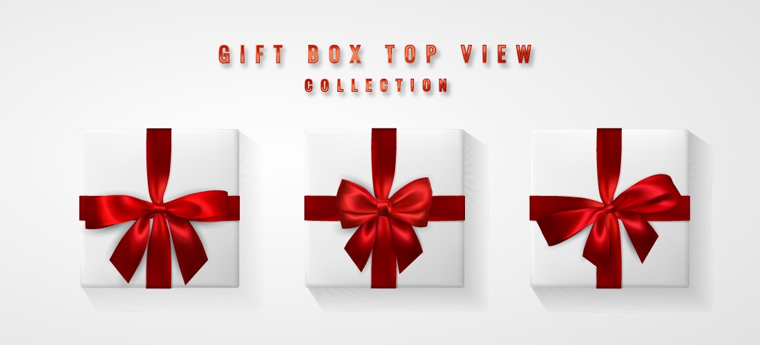 White gift box with red bow and ribbon top view Vector Image