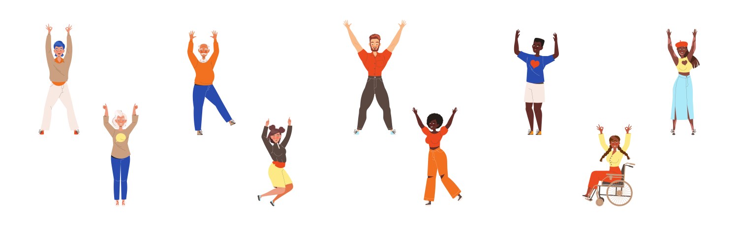 Happy people characters rejoicing and cheering Vector Image