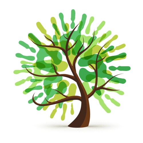 Hand print people tree symbol for community help Vector Image