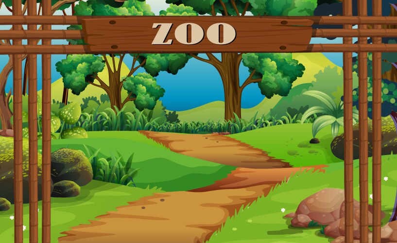 Background scene zoo with empty cages Royalty Free Vector