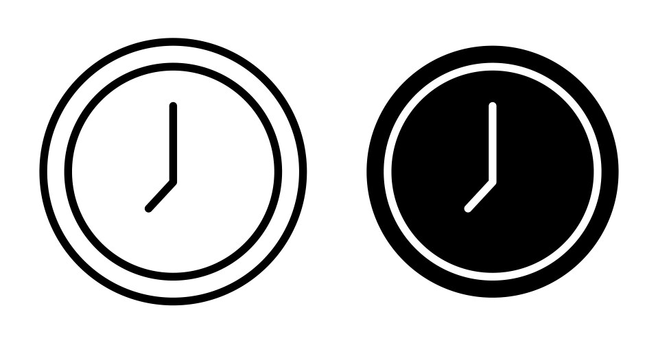 Clock face icon set black filled and outlined Vector Image