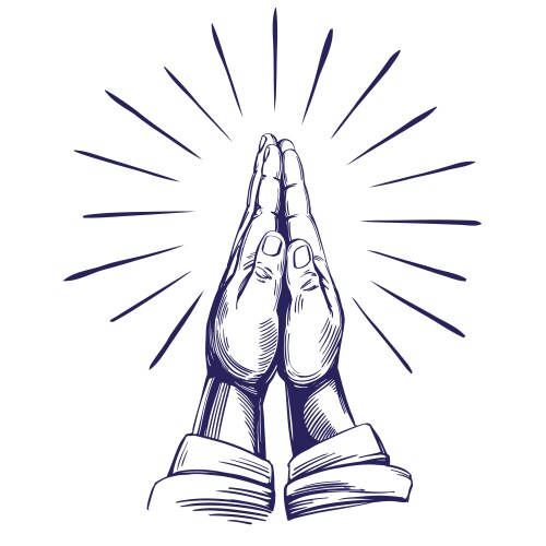 Praying hands with rosary and shining Royalty Free Vector