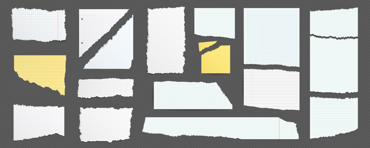 White ripped paper strips realistic scrap borders Vector Image
