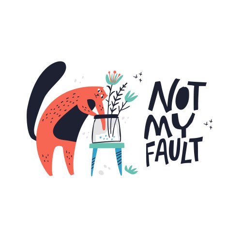 Guilty cat excuse color flat hand drawn Royalty Free Vector