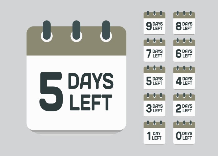 Countdown daily page calendar icon - 5 days left Vector Image