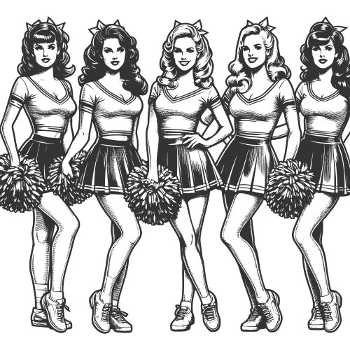 Cheerleaders in uniform lineup sketch Royalty Free Vector