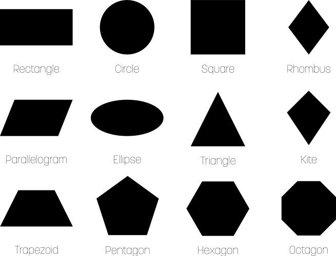 Geometric shapes with labels set 12 basic Vector Image