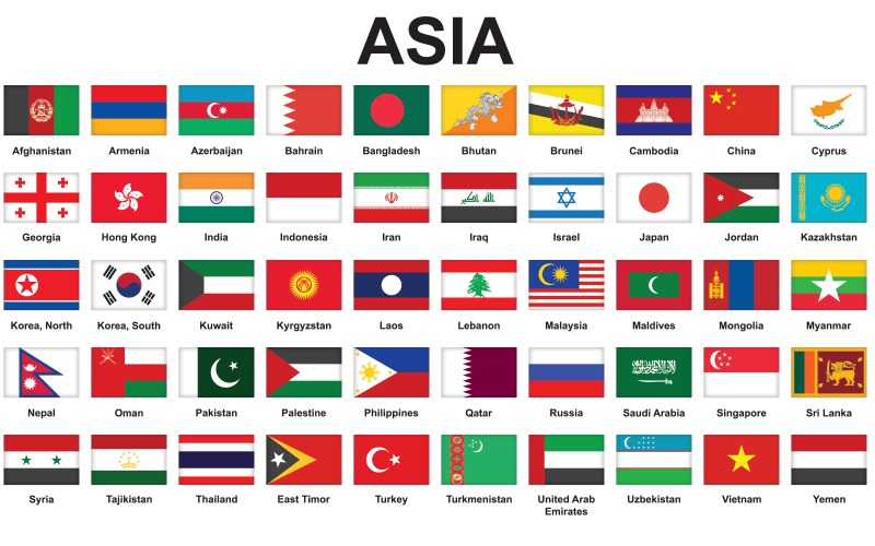 Set flags asian countries all asia flag Royalty Free Vector