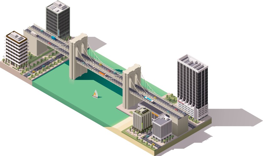 Isometric suspension bridge Royalty Free Vector Image