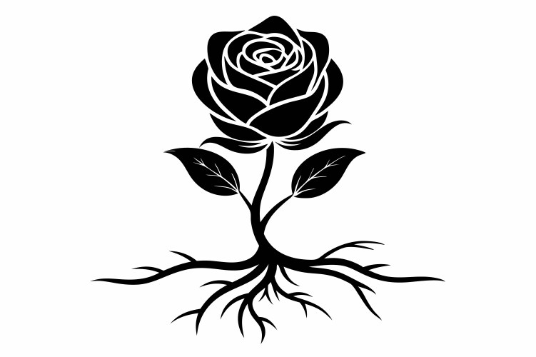 Rose flower root silhouette Royalty Free Vector Image