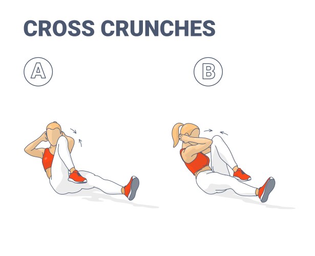 Cross crunch exercise bicycle crunches abs Vector Image