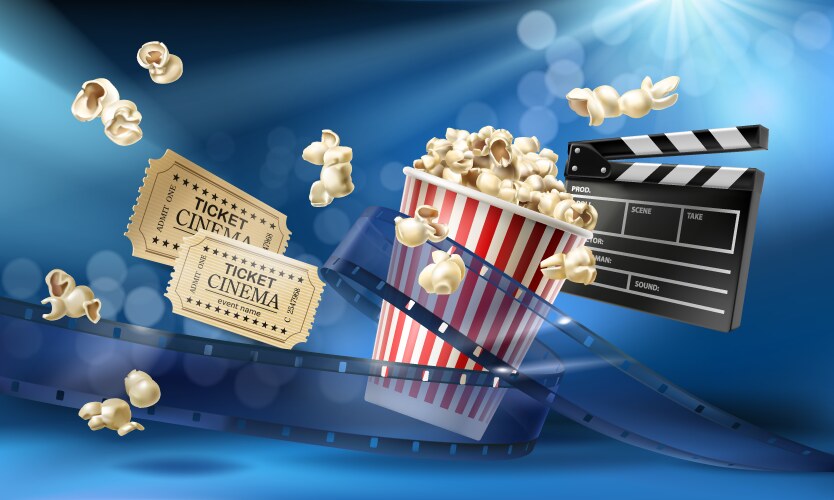 Cinema clipart of 3d realistic objects Royalty Free Vector