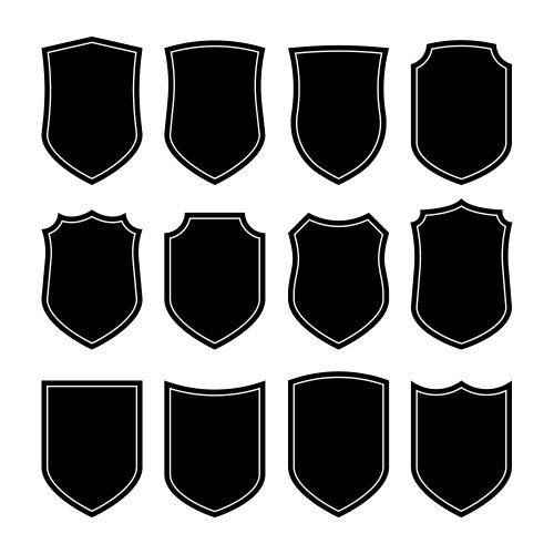 Shield shape icons set black label signs isolated Vector Image