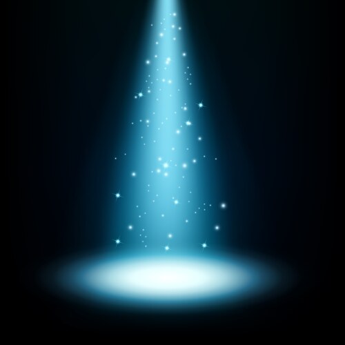 Blue spotlight shining with flying particles Vector Image