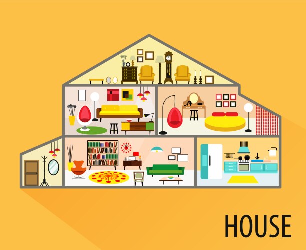 Cartoon multistorey house in cross section Vector Image