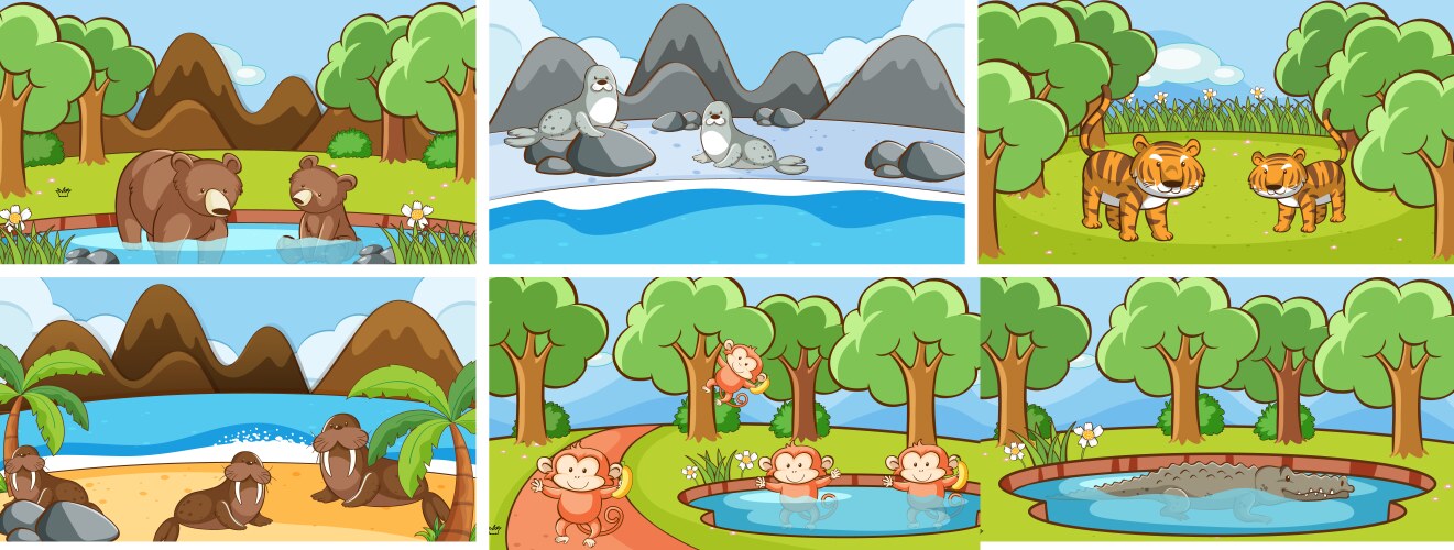 Scene with wild animals standing river Royalty Free Vector