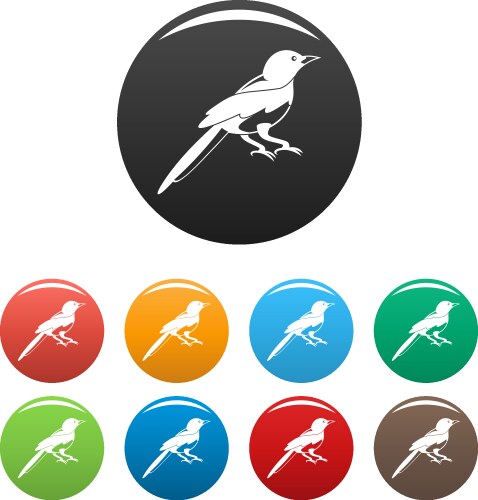 Magpie crow bird icons set simple style Royalty Free Vector