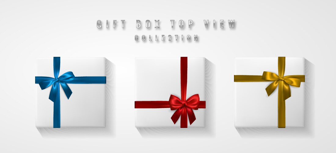 White gift box with red bow and ribbon top view Vector Image