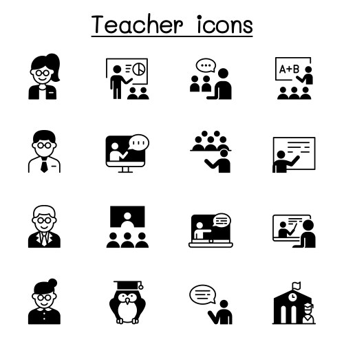 Teacher icon set in thin line style Royalty Free Vector