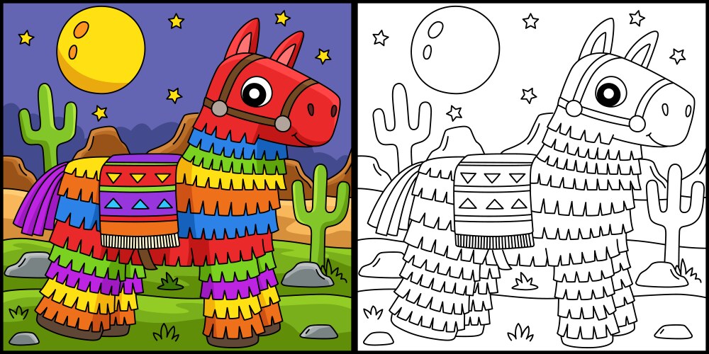 Cinco de mayo boy and pinata coloring page Vector Image