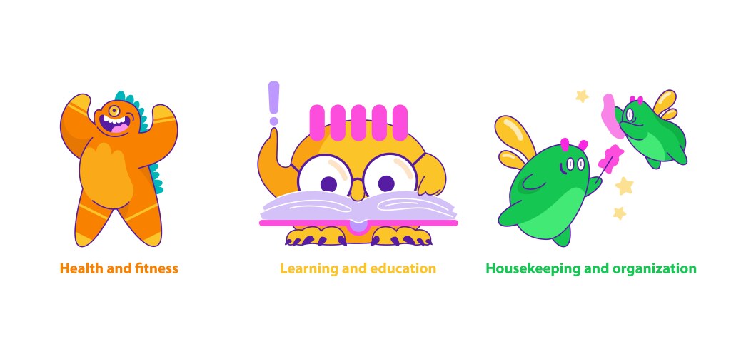 Monster helpers flat Royalty Free Vector Image