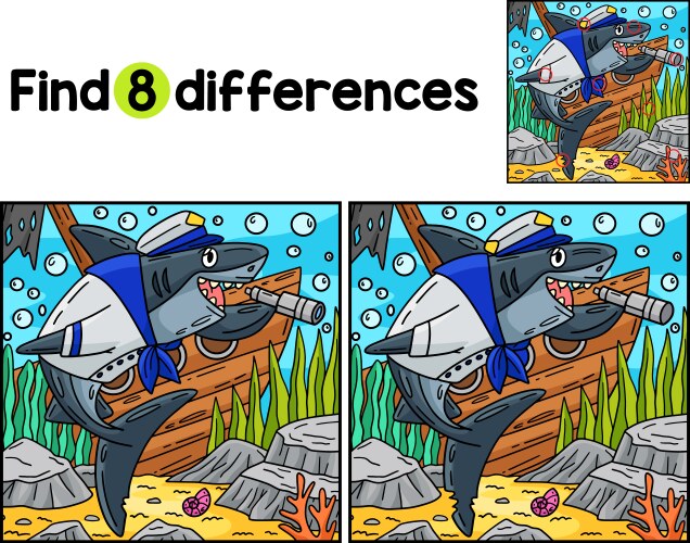 Baseball shark find the differences Royalty Free Vector