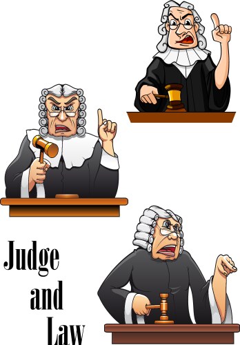 Angry male judge holding gavel and pointing up Vector Image