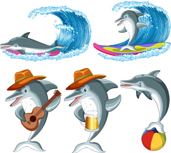 Cute dolphin cartoon characters collection Vector Image