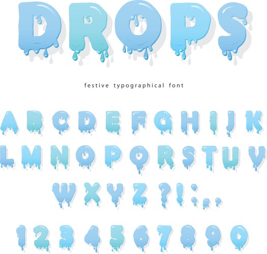 Cartoon water drops font Royalty Free Vector Image