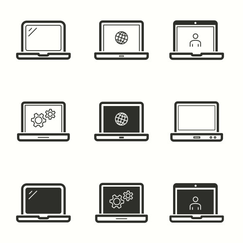 Laptop icons set computers in different Royalty Free Vector