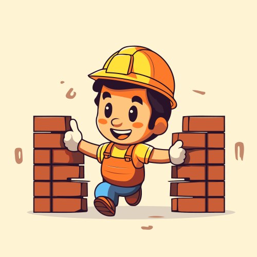 Cartoon construction worker with bricks clip art Vector Image