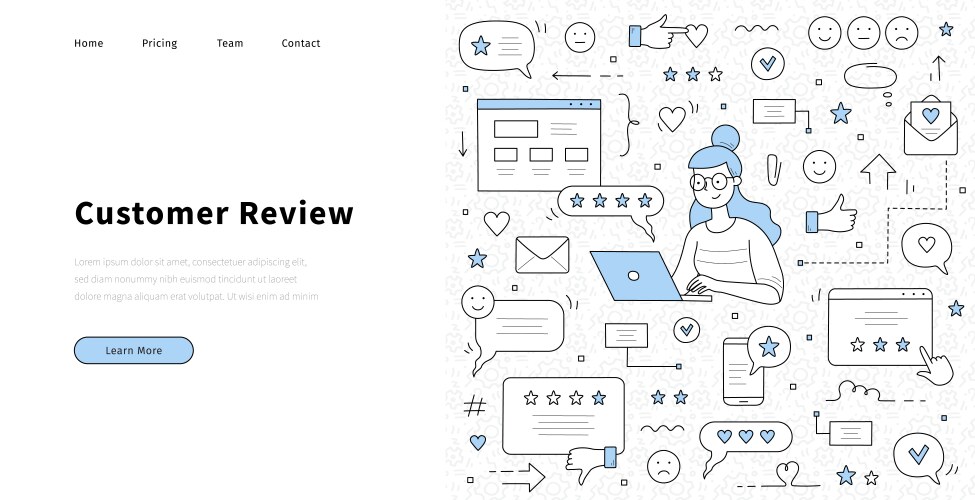 Customer review rating doodle landing page Vector Image