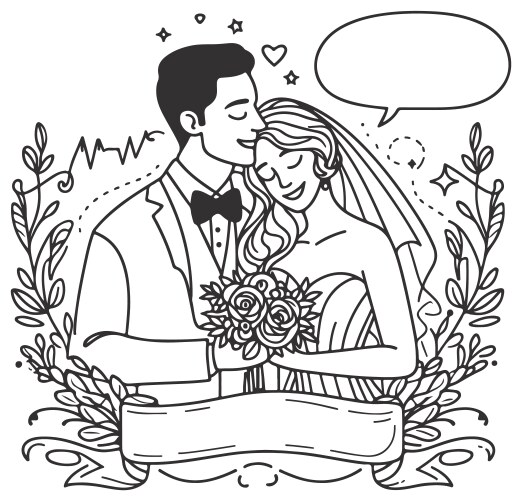 One continuous drawn line wedding from Royalty Free Vector