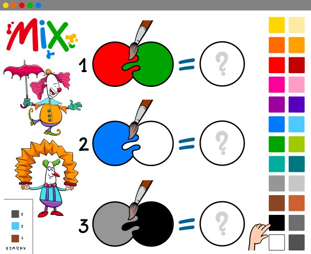 Mix colors educational game for kids Royalty Free Vector
