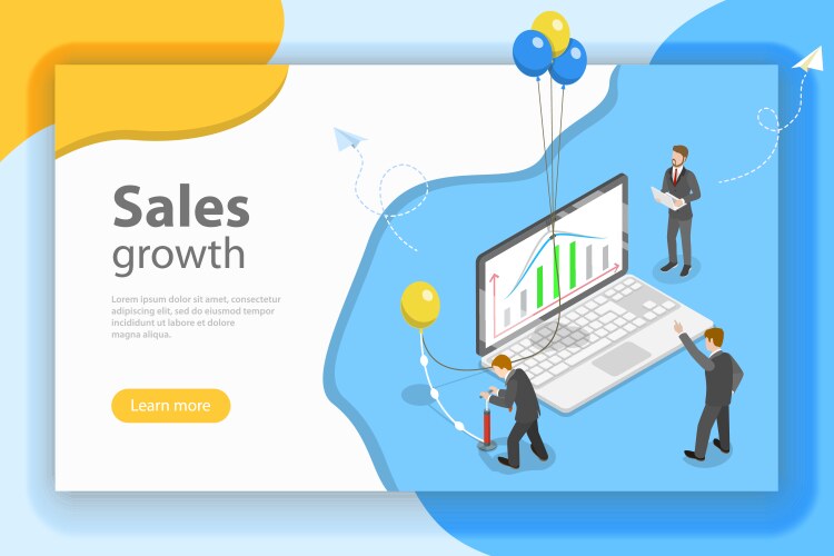 Happy businessman explains product sales chart Vector Image